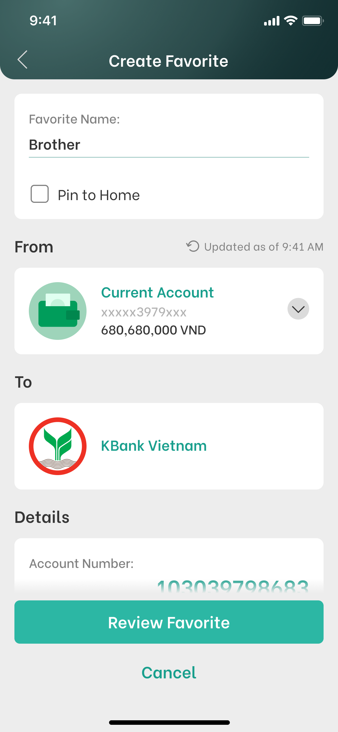K PLUS Vietnam Application Guide - Favorite Transaction